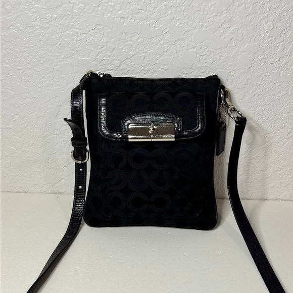 Coach | Bags | Coach Crossbody Logo Black Canvas Silver Hardware ...
